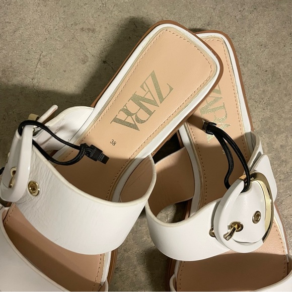 Zara | Shoes | Nwt Zara White Sandals With Gold Metal Buckle | Poshmark